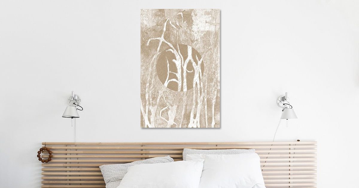 Ikigai. Gras en Maan. Abstracte minimalistische Zen kunst. Japanse stijl in aardetinten II van ...